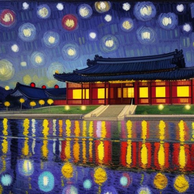 고흐 스타일의 경복궁 - 🦄 미캔 AI 활용 사례 - miricanvas